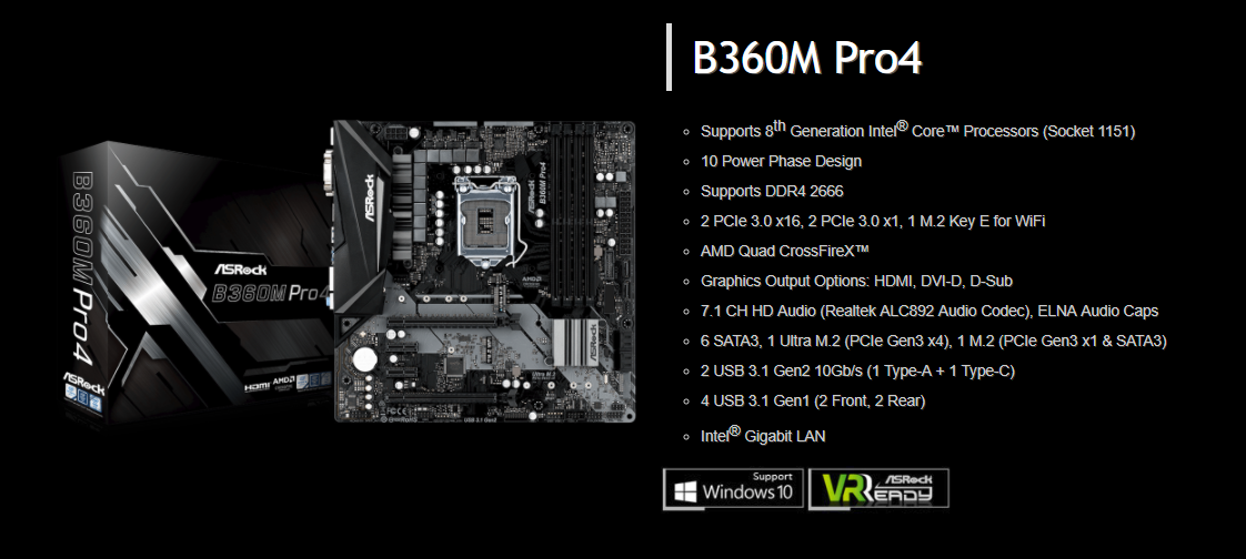 ASRock B360M PRO4 Micro-ATX Motherboard Intel B360 LGA 1151-2 4xDDR4 ...