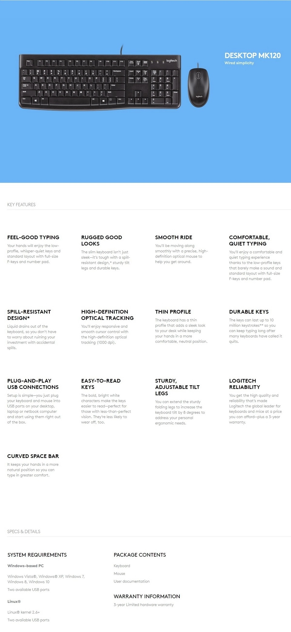 Logitech Mk120 Usb Wired Keyboard And Mouse Combo For Desktop Laptop Pc